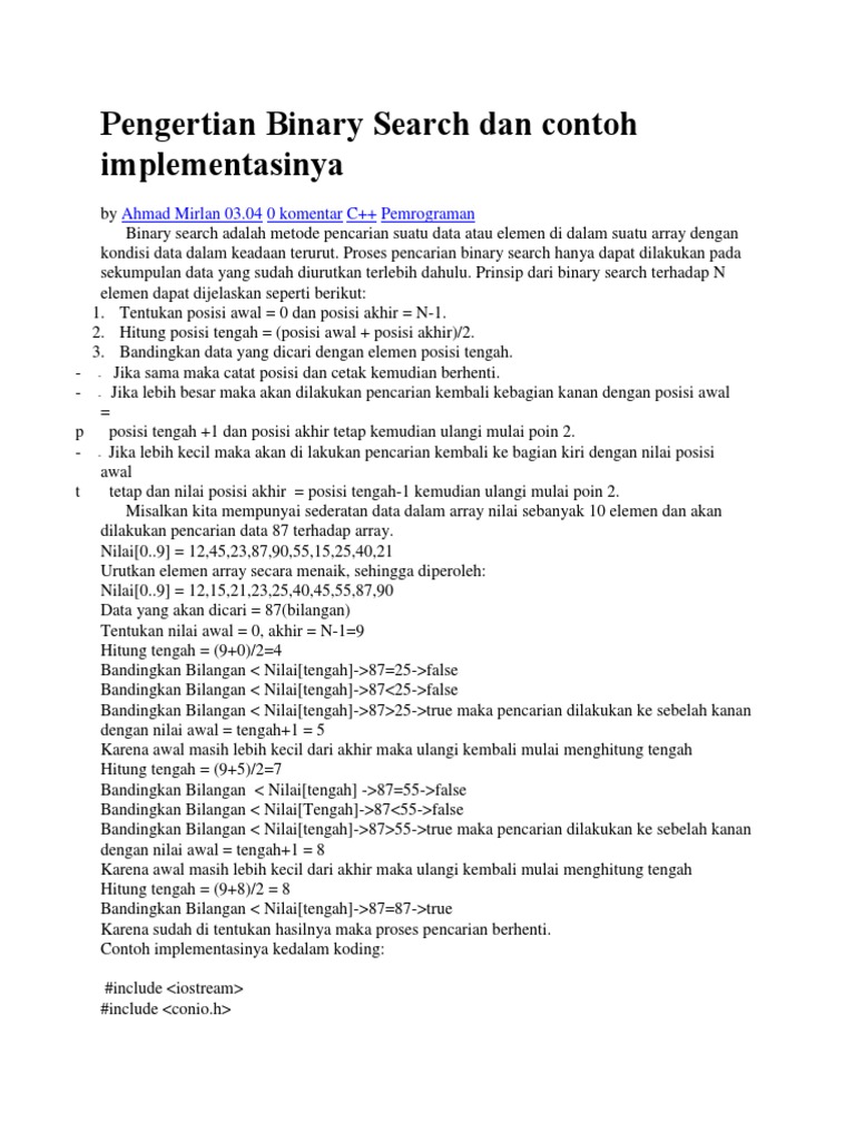 Pengertian Binary Search Dan Contoh Implementasinya | PDF