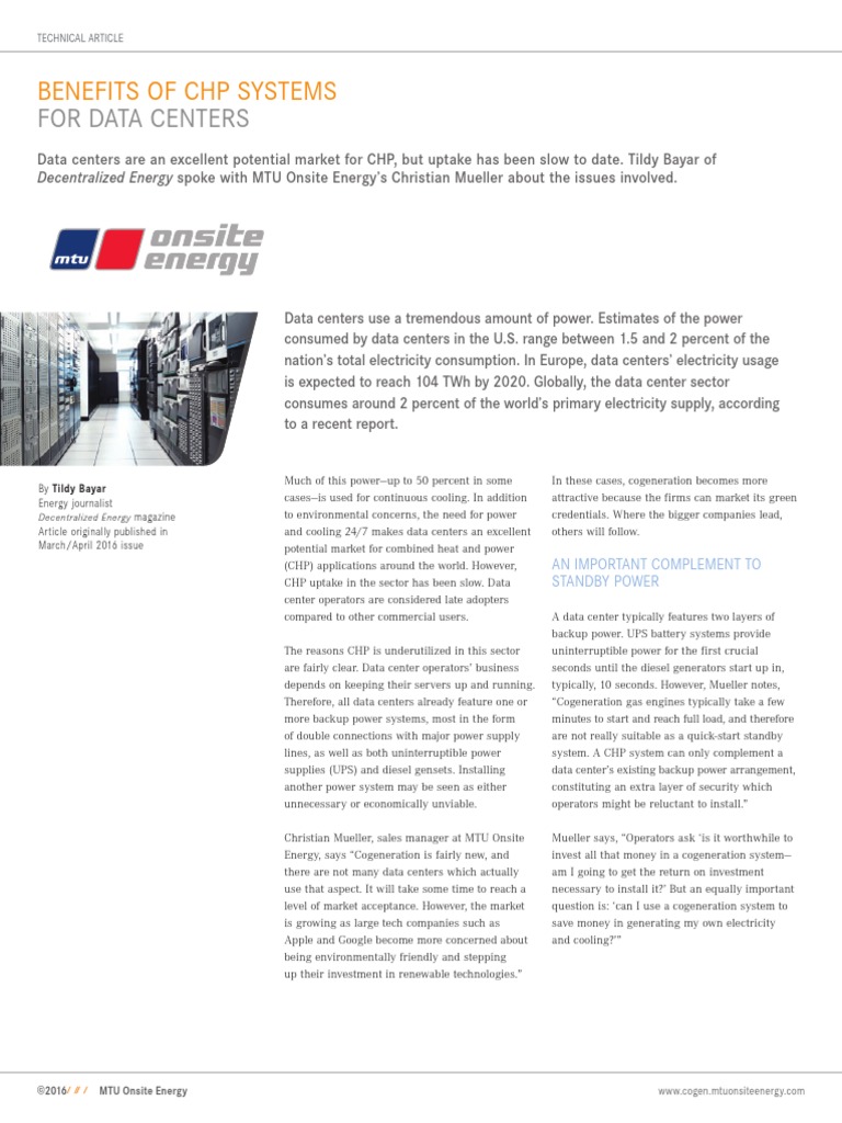 Technical - Article Benefits of CHP For Data Centers CHP 2016 | PDF ...