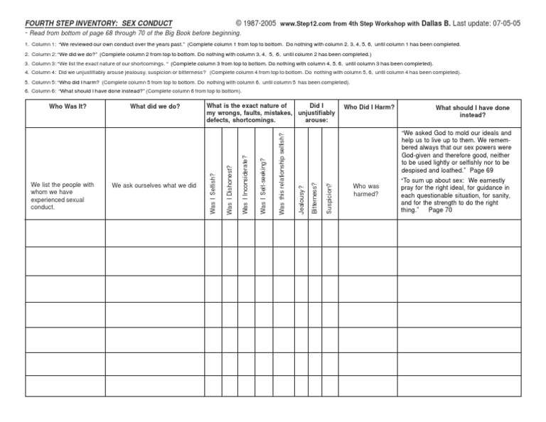 4th Step Sex Conduct X Pdf Human Sexuality Sexuality Free 30 Day