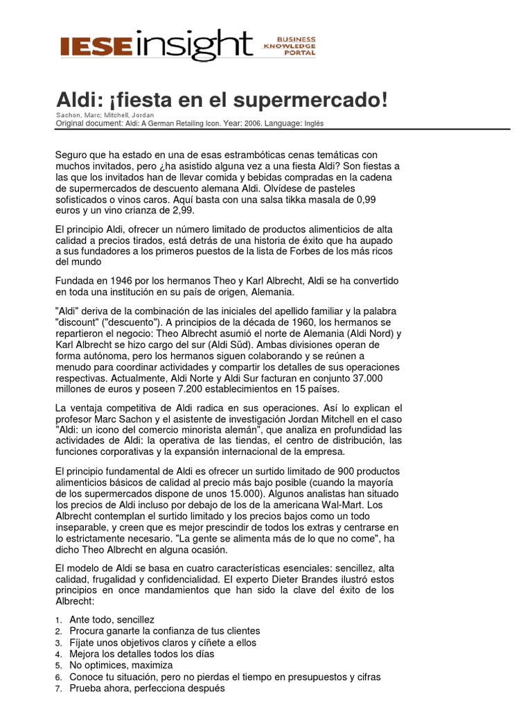 Caso ALDI | PDF | Venta al por menor | Business