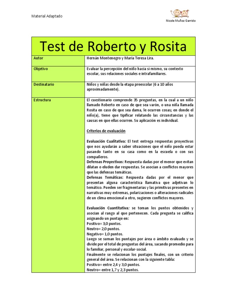 Ficha Técnica Roberto y Rosita | PDF | Jardín de infancia | Sicología