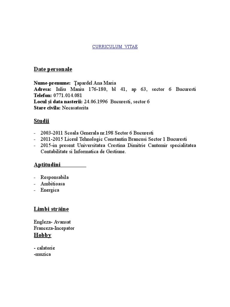 Model CV Simplu | PDF