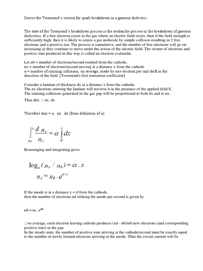Derive The Townsend | PDF | Ionization | Chemistry