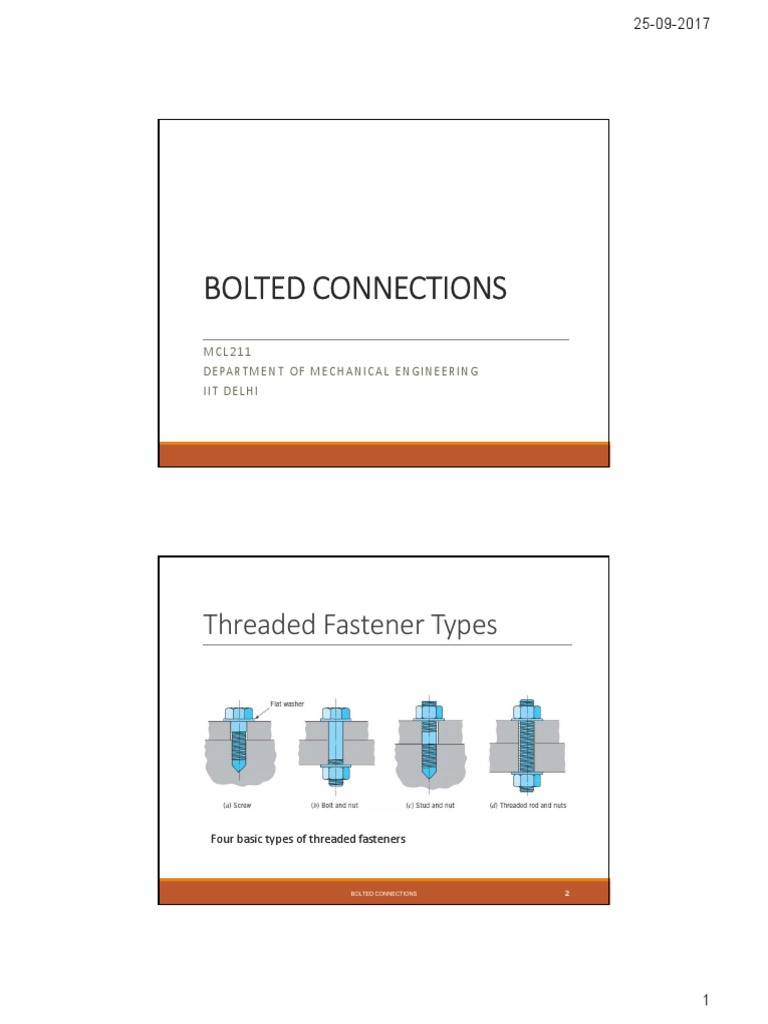 Bolted Connections: Threaded Fastener Types | PDF | Screw | Friction