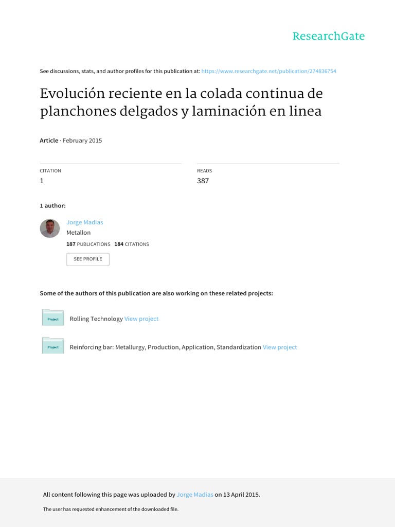 Evolucion de La Colada Continua PDF | PDF | Aluminio | Acero