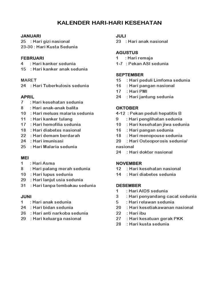 Kalender Hari Kesehatan | PDF