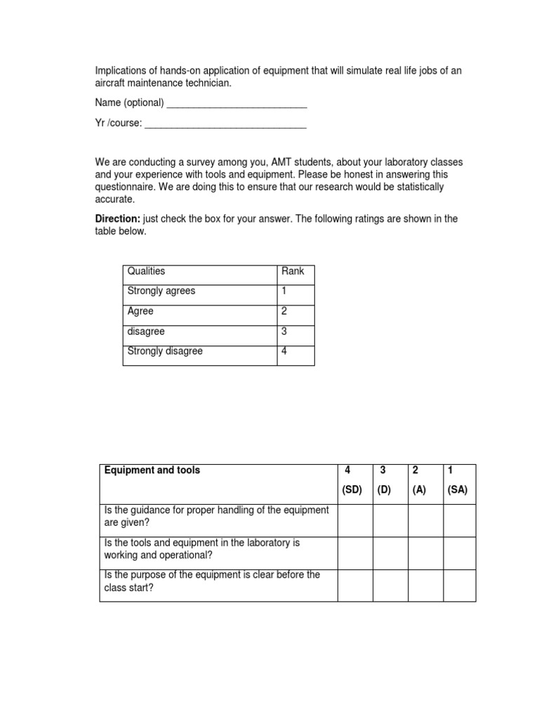 Direction: Just Check The Box For Your Answer. The Following Ratings ...