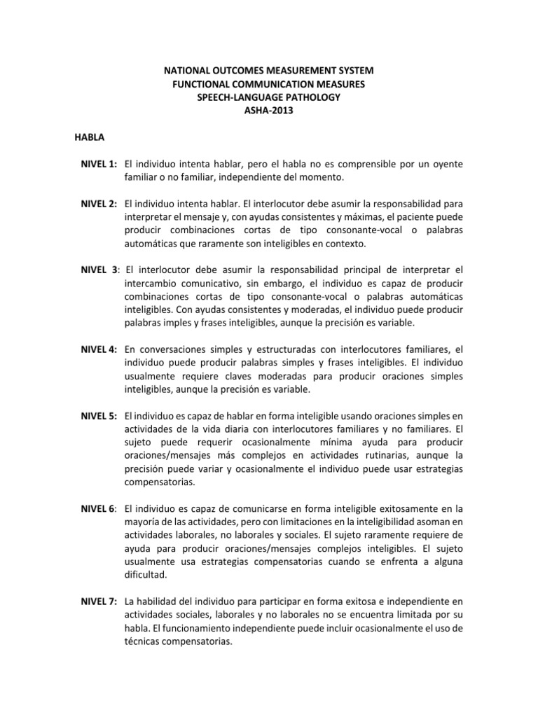 Asha Noms 2013 Habla | PDF | Asunto (gramática) | Ciencia cognitiva