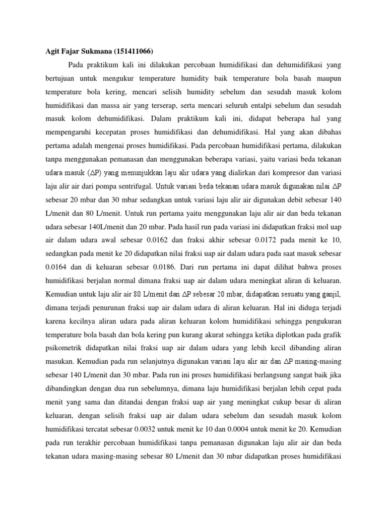 Pembahasan Humidifikasi Dan Dehumidifikasi | PDF
