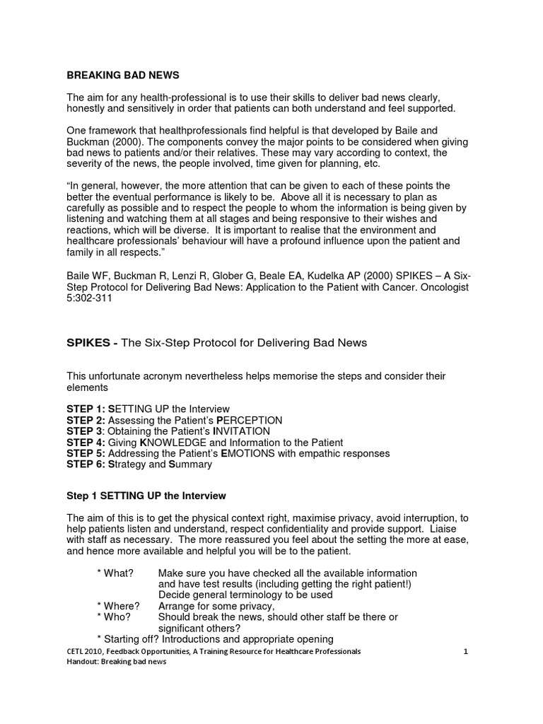 SPIKES Protocol | PDF | Empathy | Nonverbal Communication