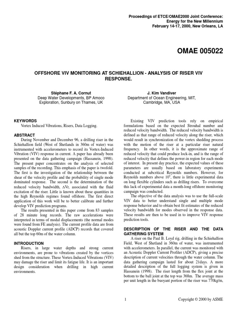 OMAE 005022: Offshore Viv Monitoring at Schiehallion - Analysis of ...