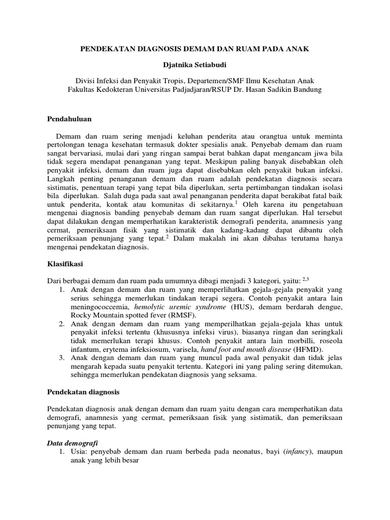 Pendekatan Diagnosis Demam Dengan Ruam Pada Anak-Edit | PDF