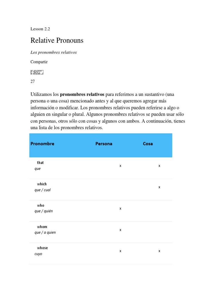 Pronombres Relativos en Inglés | PDF | Pronombre | Asunto (gramática)