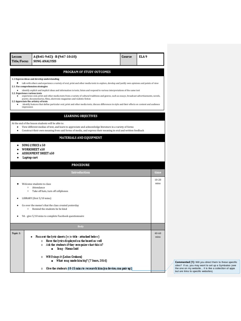 Song Lesson Plans | PDF | Refrain | Song Structure