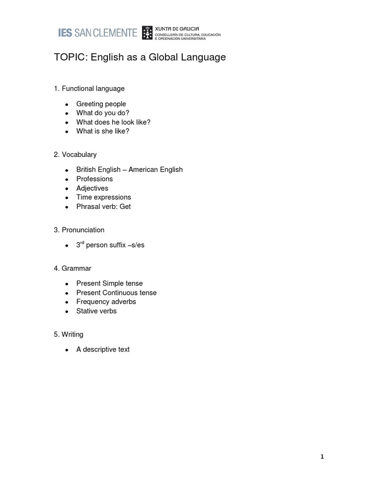 TOPIC: English As A Global Language | PDF | English Language | Syllable