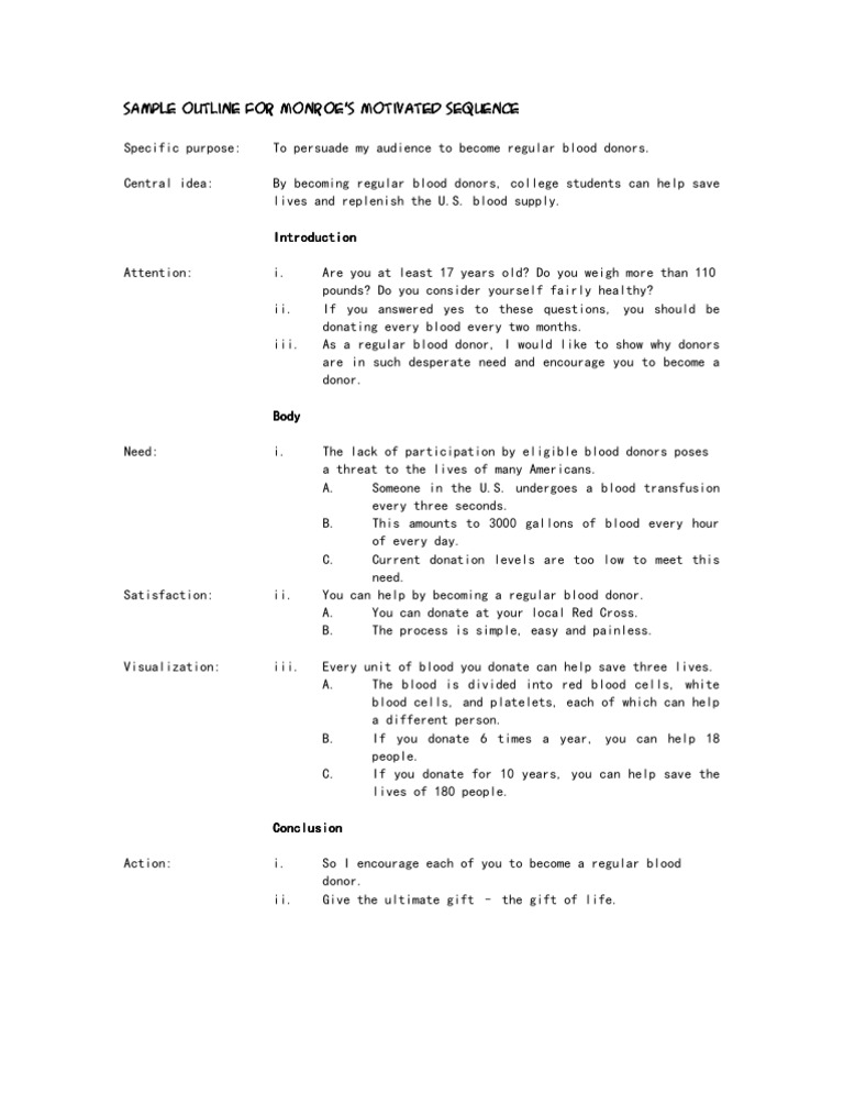 Sample Outline For Monroes Motivated Sequence