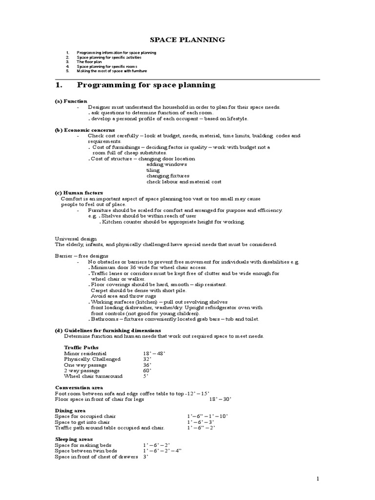 Space Planning Handouts | PDF | Chair | Bedroom