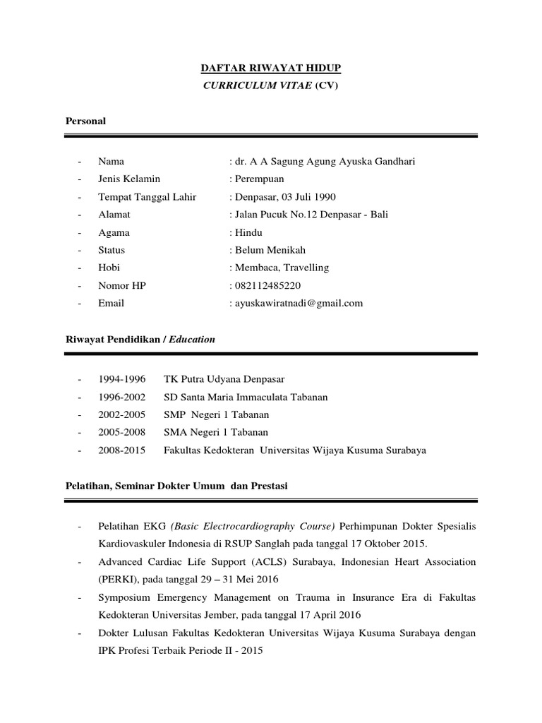 Daftar Riwayat Hidup Ayuska New 2015 | PDF