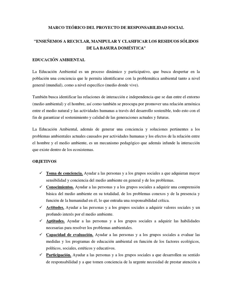 Marco Teorico - Enseñemos a Reciclar, Manipular y Clasificar Los Residuos Sólidos de La Basura ...