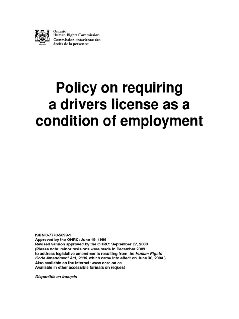 Assessing Driving Requirements: A Policy on Requiring a Driver's ...