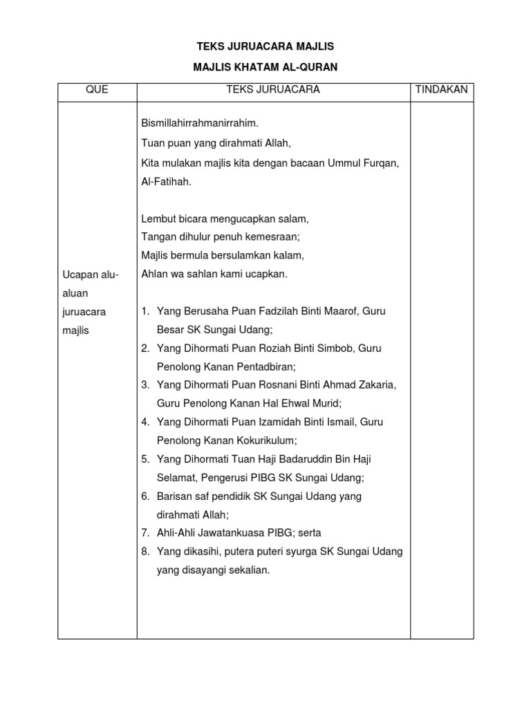 Teks Juruacara Majlis Khatam Al-Quran | PDF | Agama & Spiritualitas