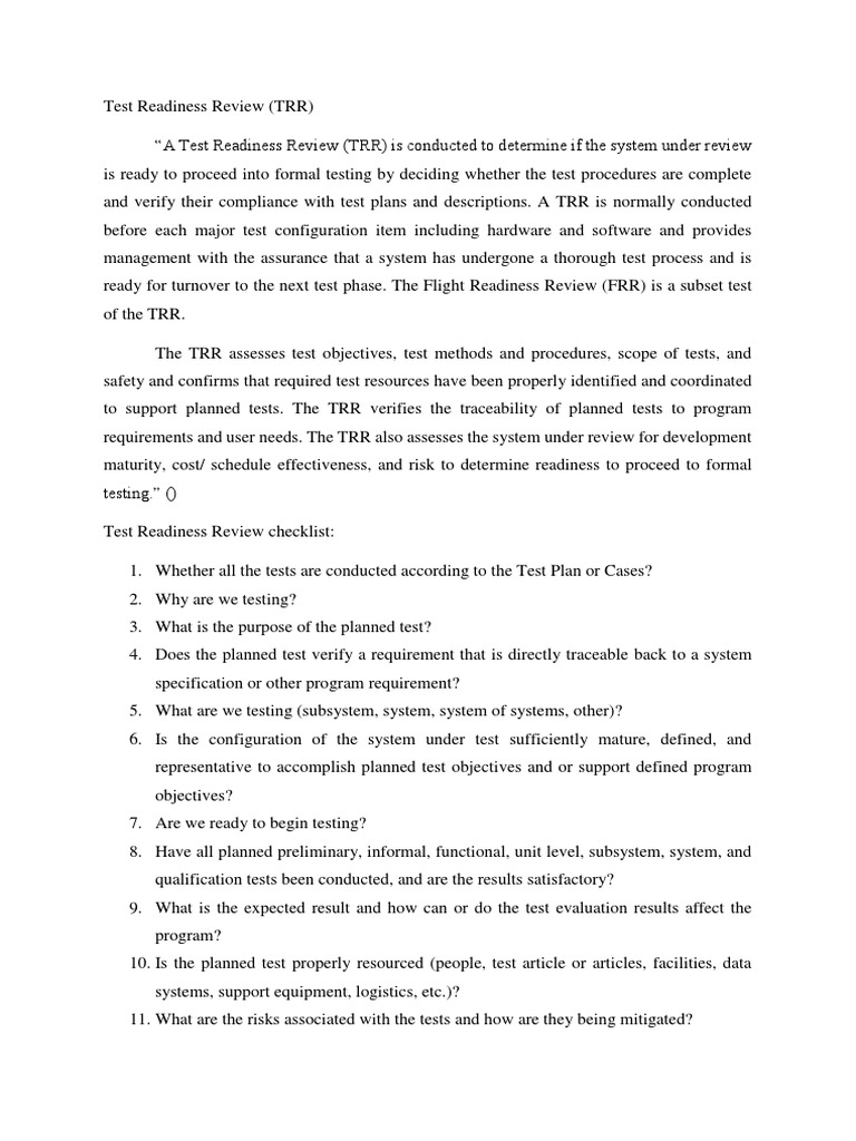 Test Readiness Review | Information Technology Management | Systems Theory