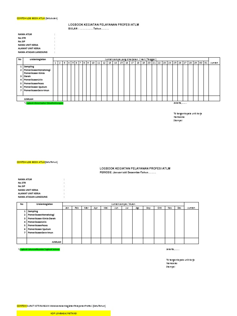 Contoh Log Book ATLM Bulanan dan Tahunan | PDF