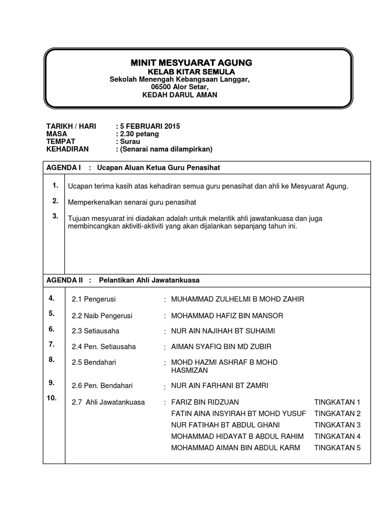 Minit Mesyuarat Agung Kelab Kitar Semula | PDF