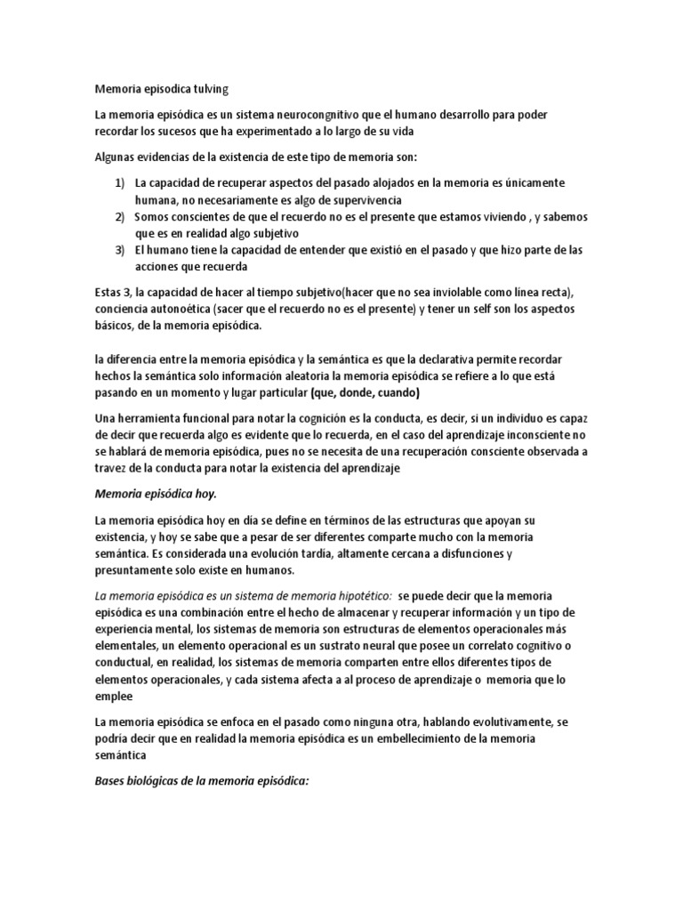 Memoria Episodica Tulving | PDF | Memoria | Homo Sapiens