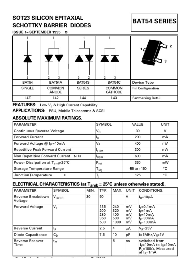 Bat54 Series Typical Characteristics Bat54 Series: Sot23 Silicon Epitaxial Schottky Barrier ...