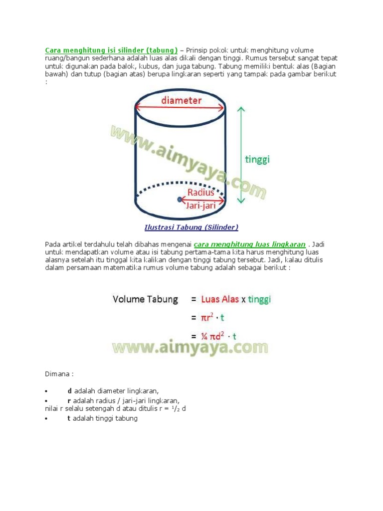 Cara Menghitung Isi Silinder (Tabung) | PDF