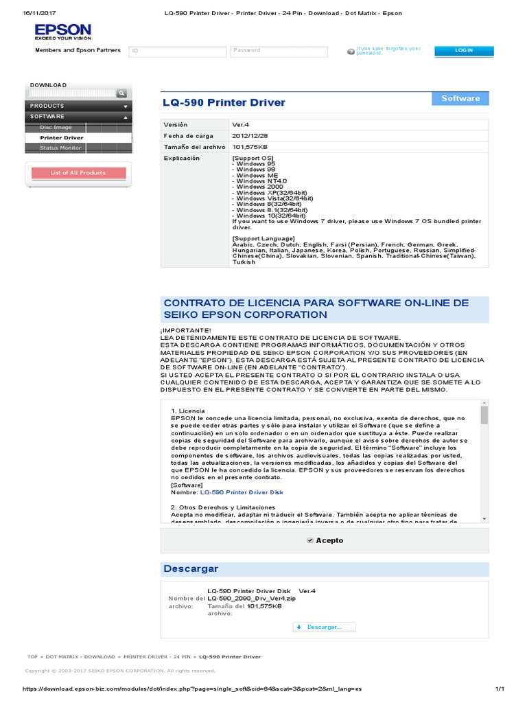 LQ-590 Printer Driver - Printer Driver Ver.4 - 24 Pin - Download - Dot ...