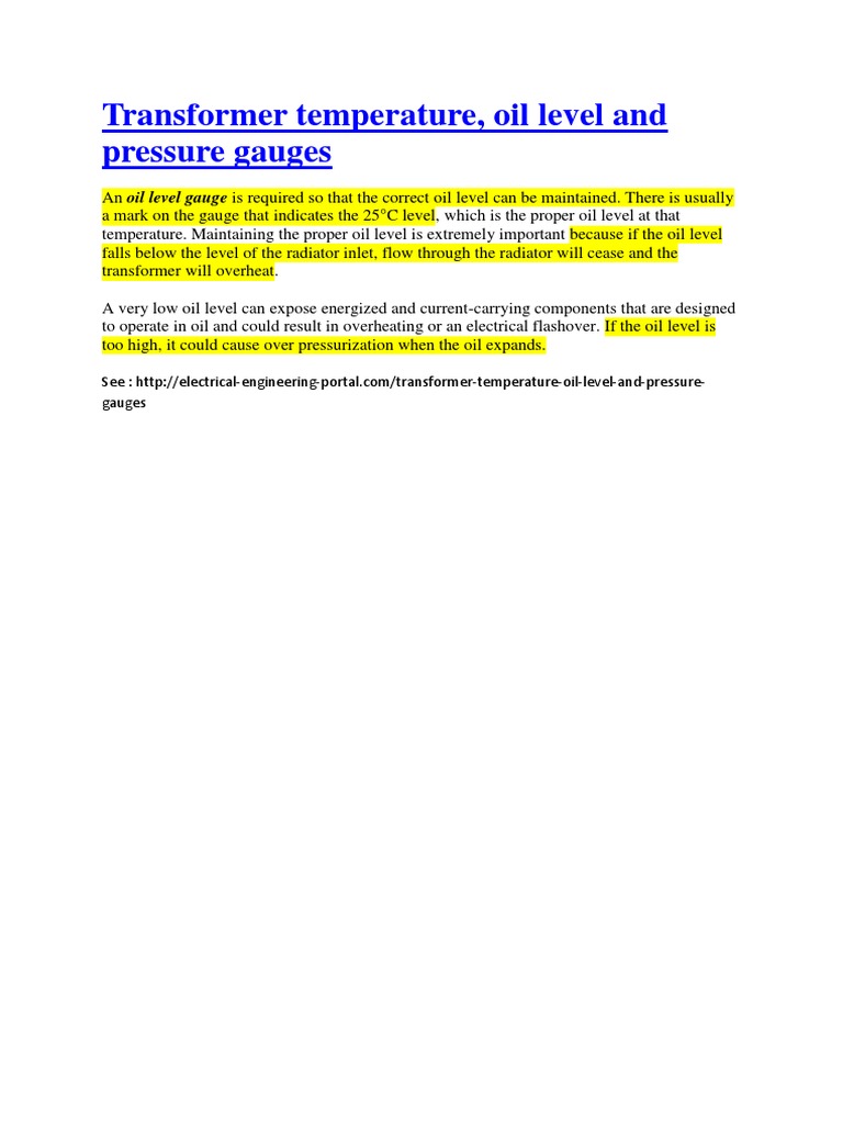 Transformer Oil Level and Gauges Guide | PDF