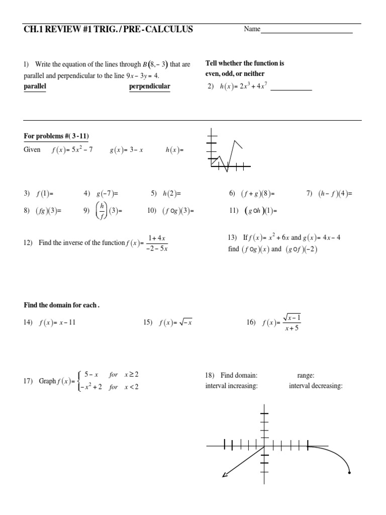 Ch.1 Review #1 Trig. / Pre Calculus: F G FG H F Fog Goh | PDF