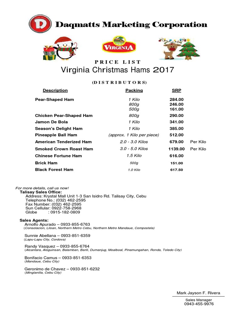 Daqmatts Marketing Corporation 2017 Price List for Virginia Christmas ...