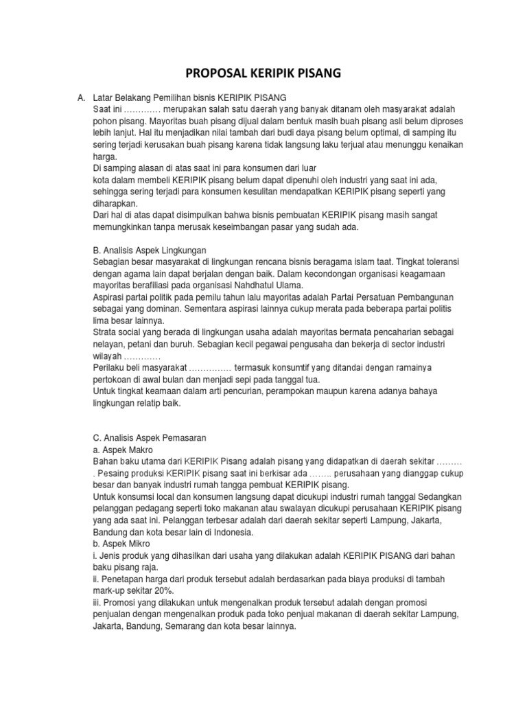 Proposal Keripik Pisang | PDF