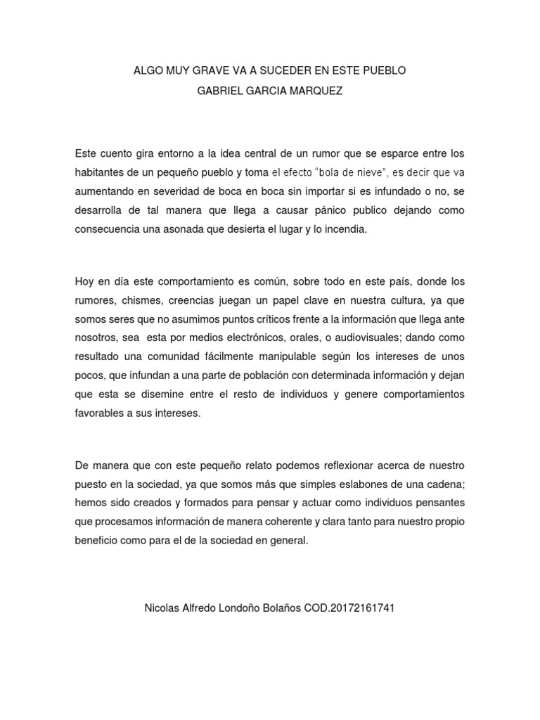 Analisis Algo Muy Grave Va A Suceder en Este Pueblo | PDF