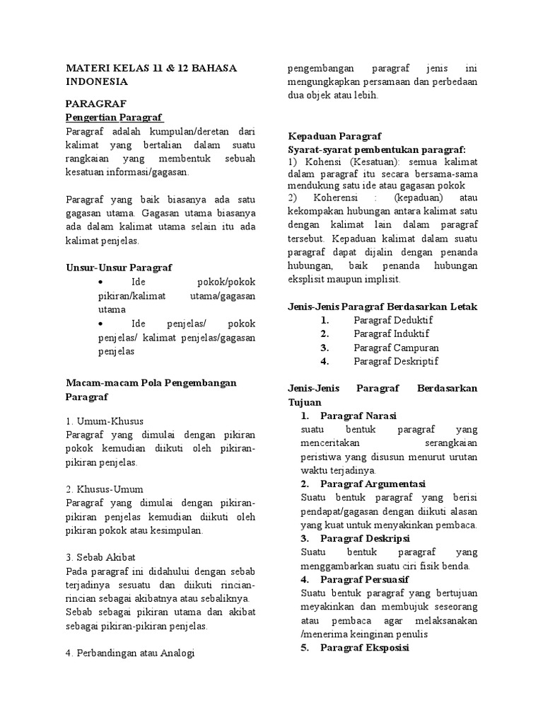 Pengembangan Paragraf Jenis dan Unsur-Unsur Paragraf | PDF