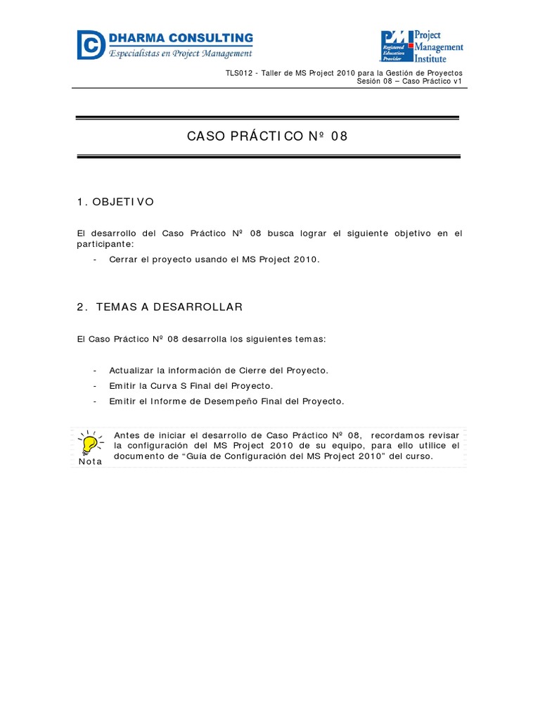 MS Proyect 2010 - Caso Practico 8 | PDF | Gestión de proyectos | Hoja de cálculo