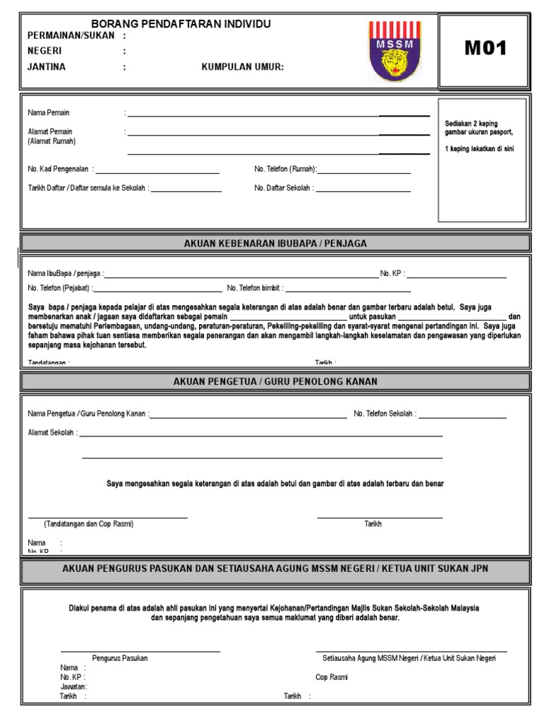 Borang Pendaftaran M01 | PDF