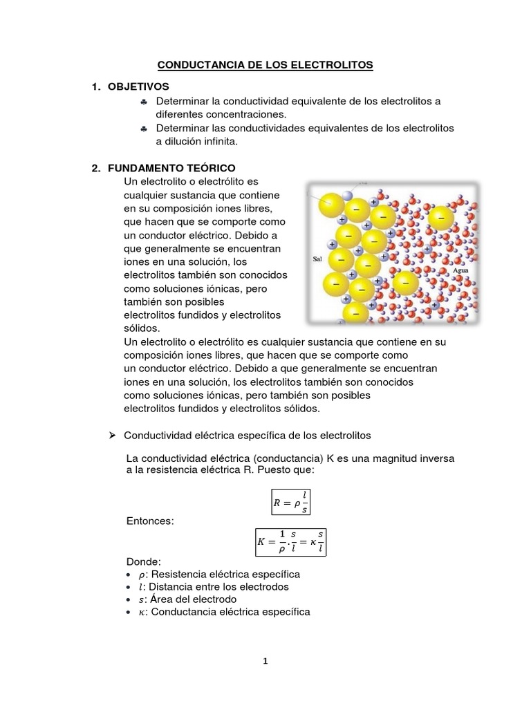 Conductancia de Electrolitos | PDF | Electrólito | Resistividad Eléctrica y Conductividad