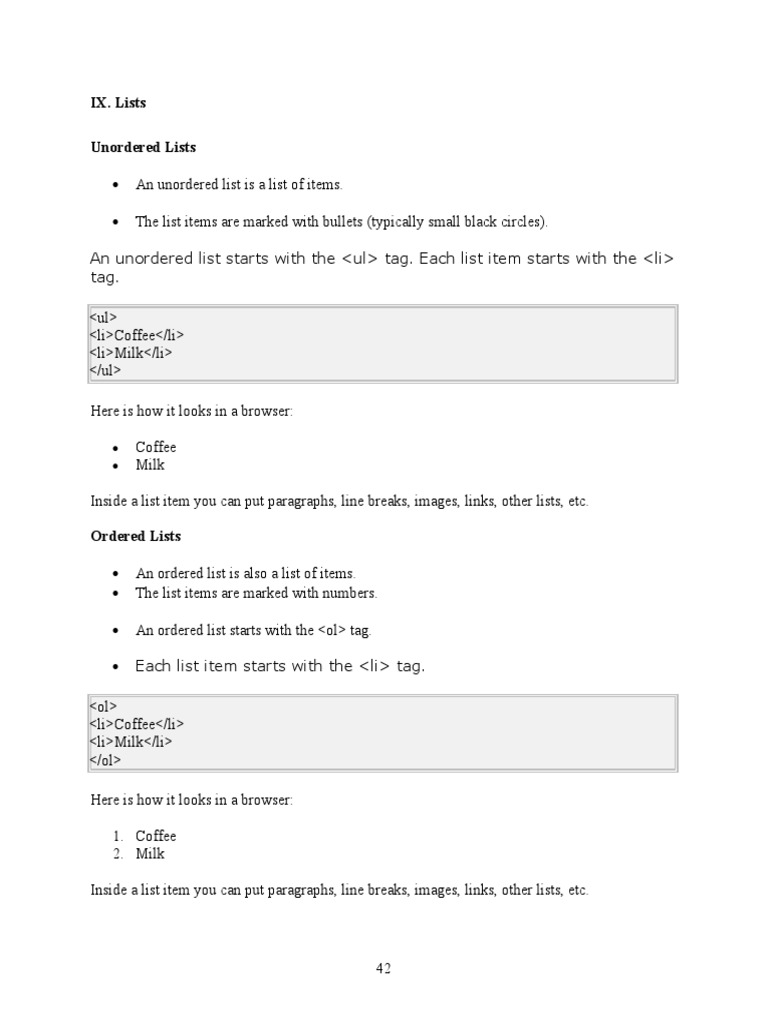 IX. Lists Unordered Lists | PDF | Html Element | Rgb Color Model