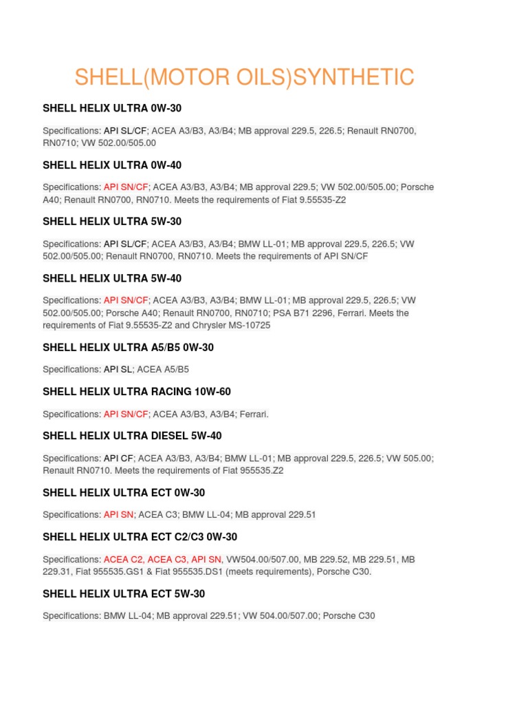 Shell Motor Oils | PDF | Motor Oil | Volkswagen