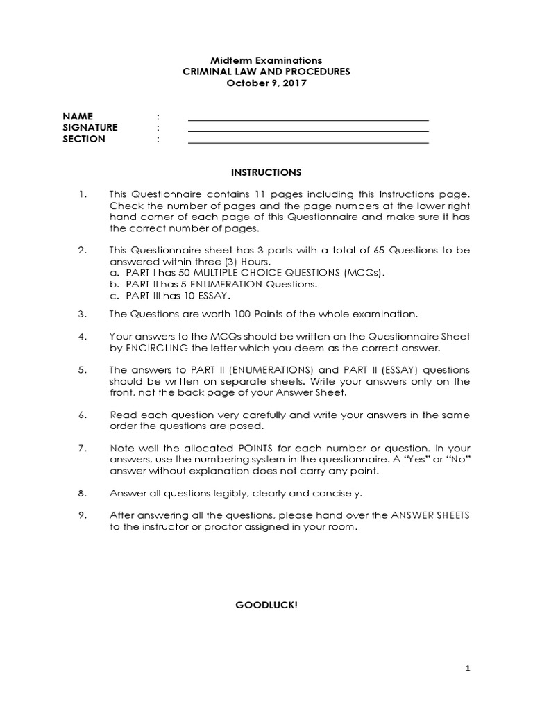 Midterm Exams Crimlaw Questions | PDF | Crime & Violence | Crime Thriller