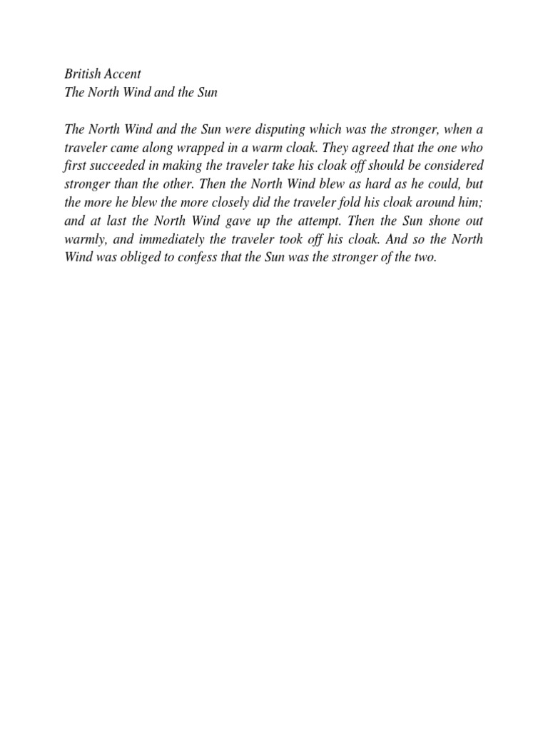 North Wind and Sun: A Fable Summary | PDF