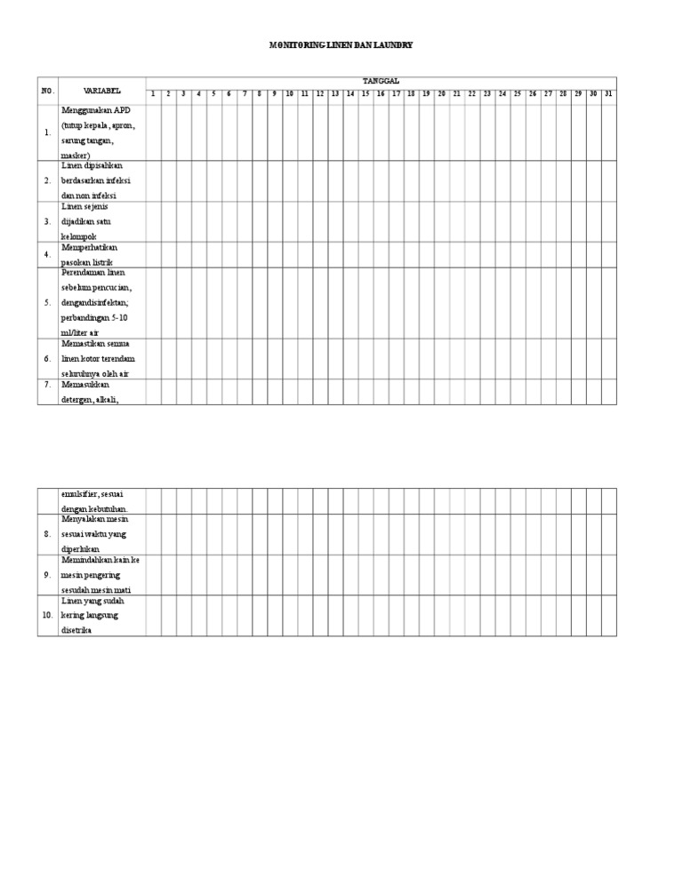 Form Monitoring Linen Dan Laundry | PDF