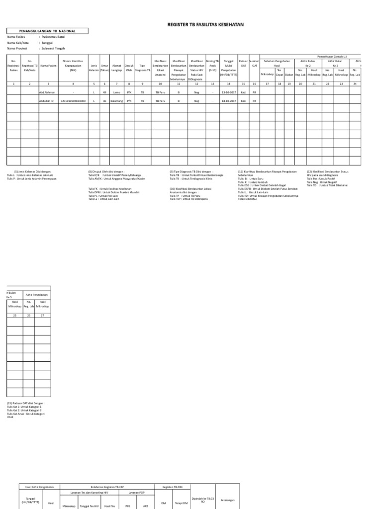 Format Registrasi TB Fasilitas Kesehatan | PDF
