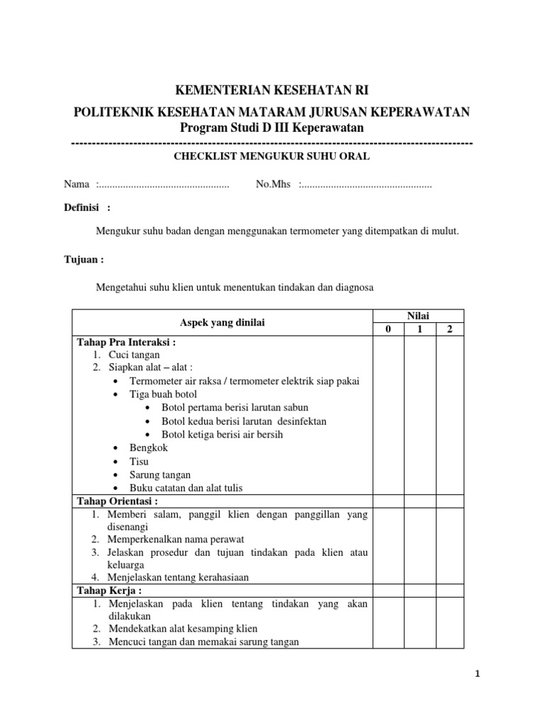 Checklist Oral Aksila Rektal | PDF