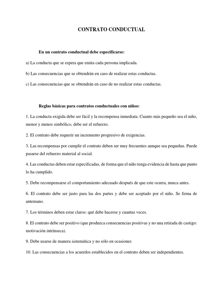 Contrato Conductual para Niños | PDF | Finanzas y dinero