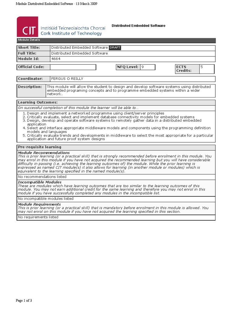 Module Distributed Embedded Software Pdf Pdf Component Based Software Engineering Embedded